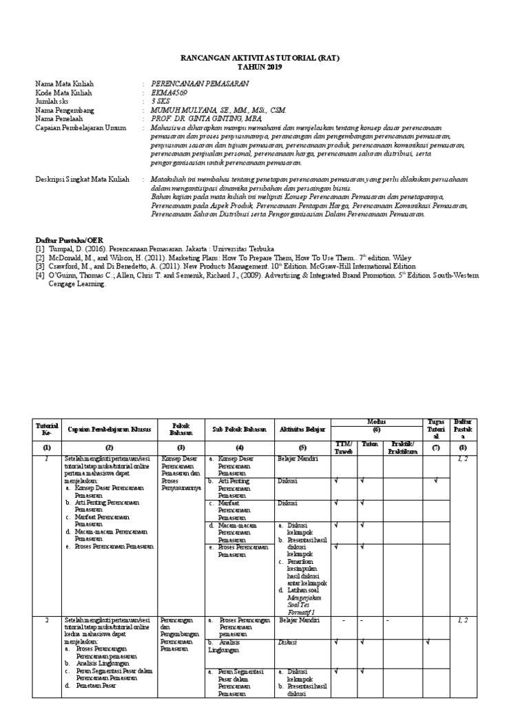 Rancangan Aktivitas Tutorial Pemasaran | PDF | Karier & Perkembangan
