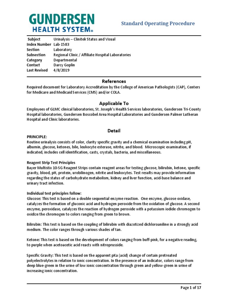 Lab Policies Urinalysis - Clinetek Status and Visual Lab 1583 | PDF ...