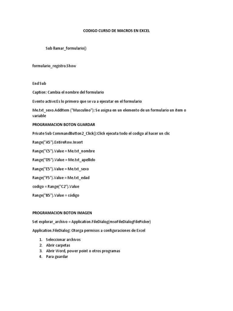 Codigo Curso de Macros en Excel | PDF | Microsoft Windows | Ingeniería ...