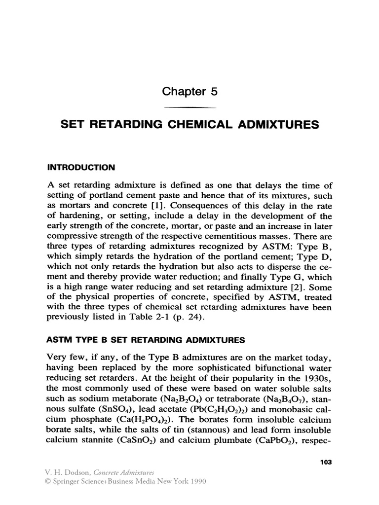 Set Retarding Chemical Admixtures: V. H. Dodson, Concrete Admixtures ...