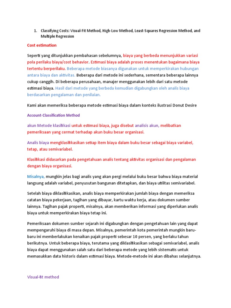 Classifying Costs Visual Fit Method, High-Low, Multiple Regresi | PDF