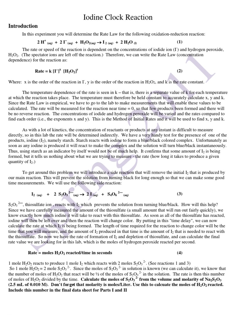 112 Iodine Clock Spring 2011 | PDF | Reaction Rate | Molar Concentration