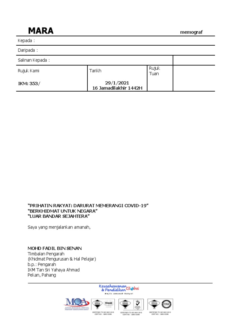 Format Memo Tagline Baru 2021 | PDF