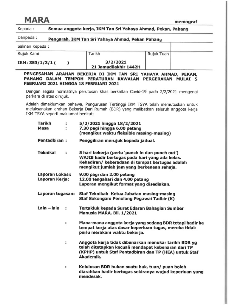 Memo BDR PKP 5 Februari 2021 Hingga 18 Februari 2021 | PDF