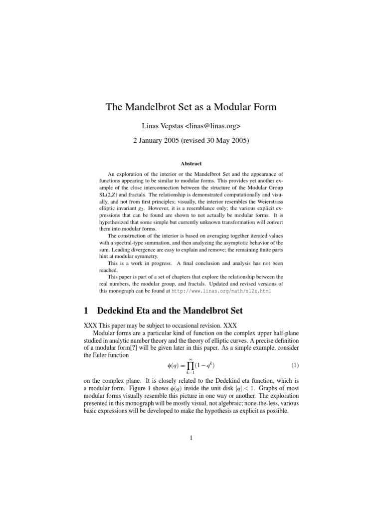 Dedekind. Si Mandelbrotpdf | PDF | Complex Number | Summation