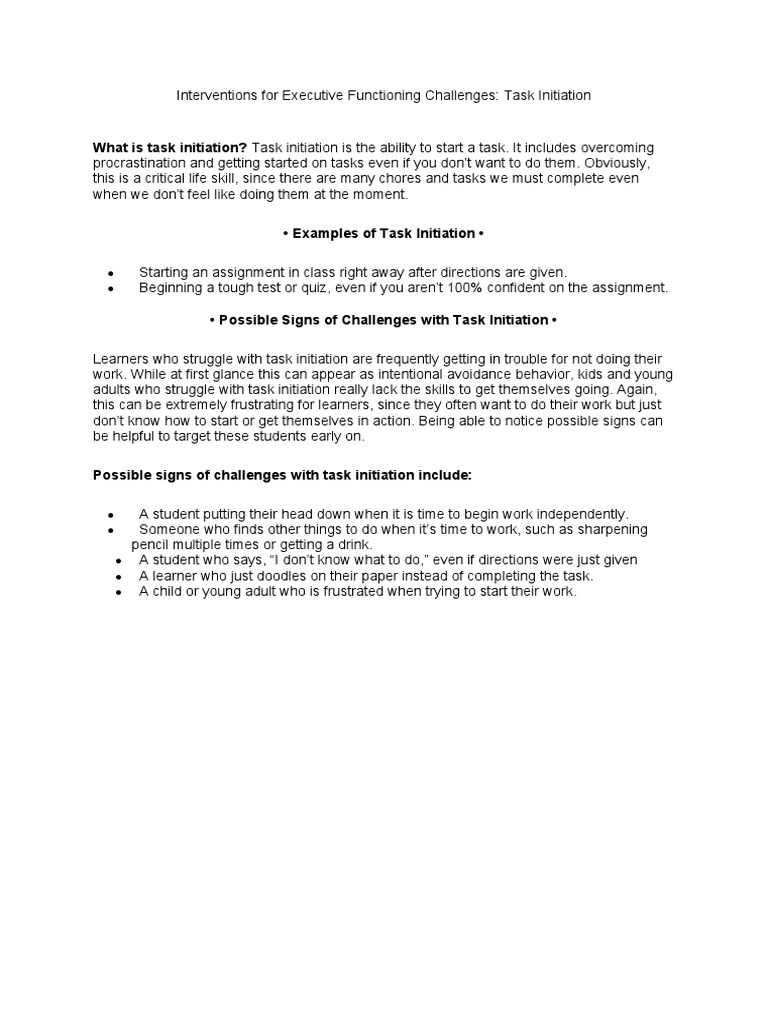 Intervention For Students Who Struggle With Task Initiation | PDF