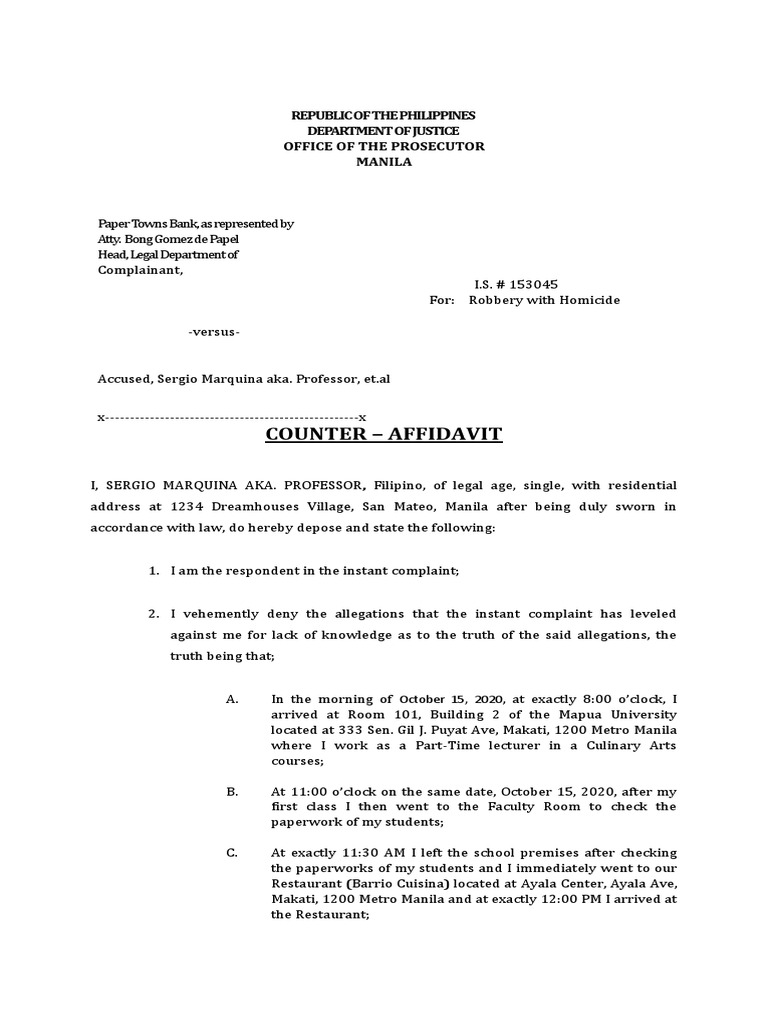 Counter - Affidavit: Republic of The Philippines Department of Justice ...