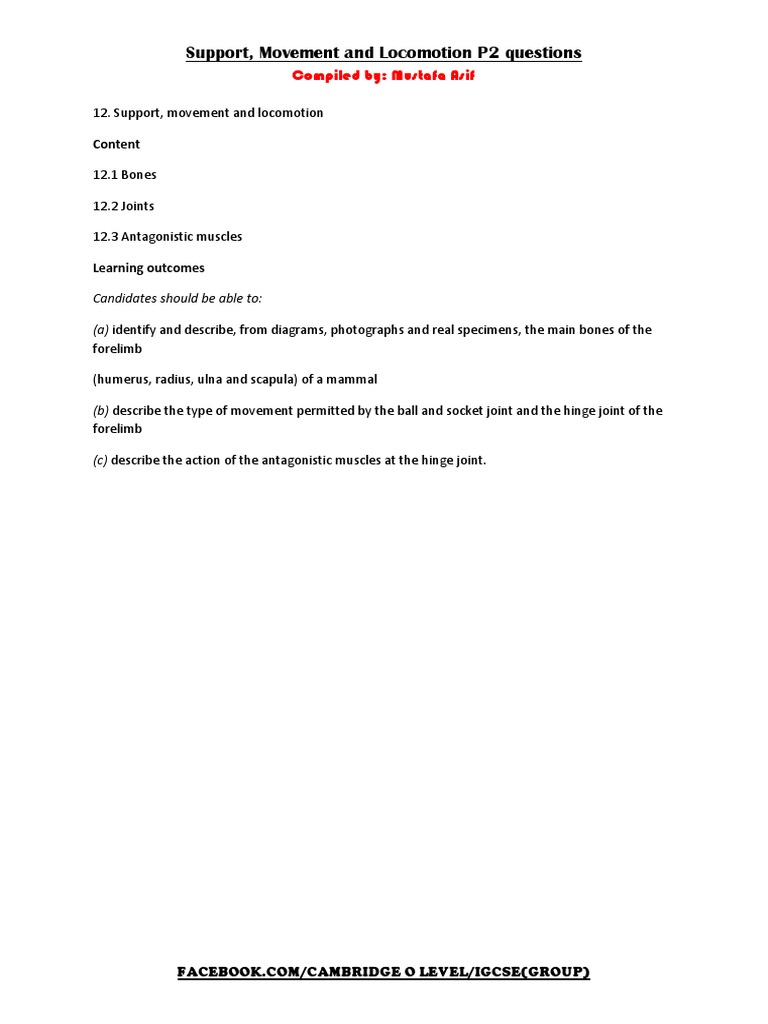 Support Movement and Locomotion | PDF | Shoulder | Arm