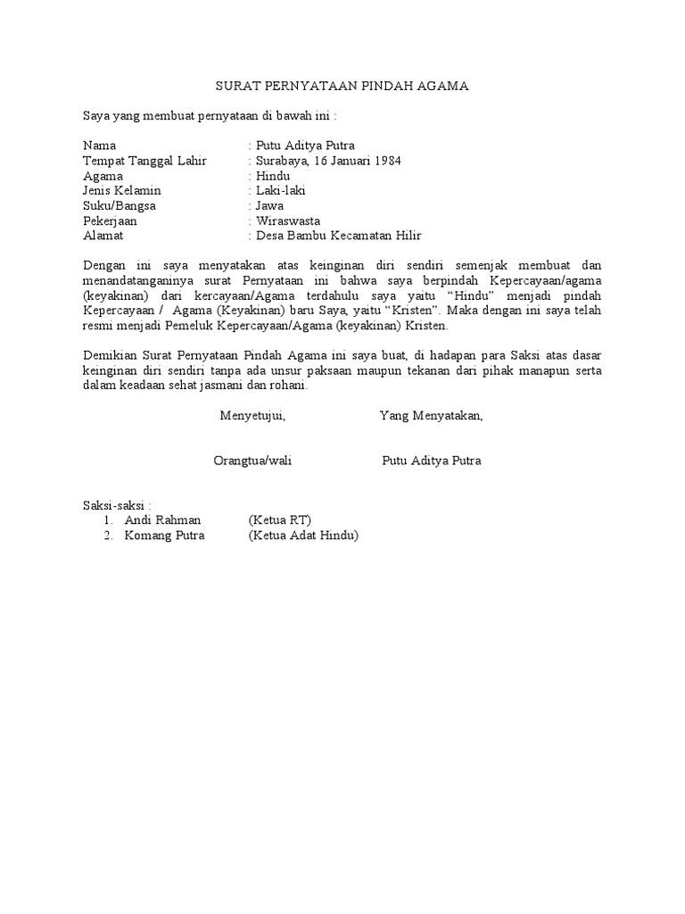 PERNYATAAN PERPINDAHAN KEYAKINAN | PDF