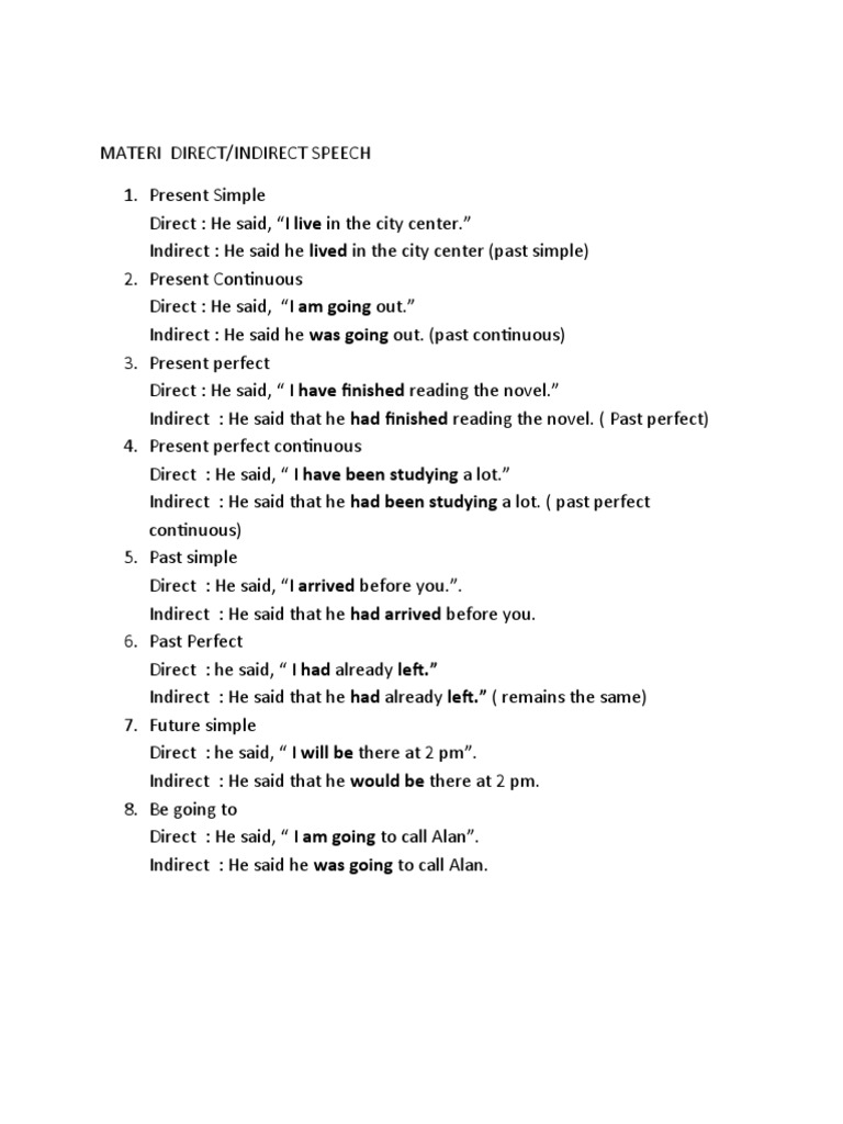 Direct and Indirect Speech Rules for Tenses | PDF