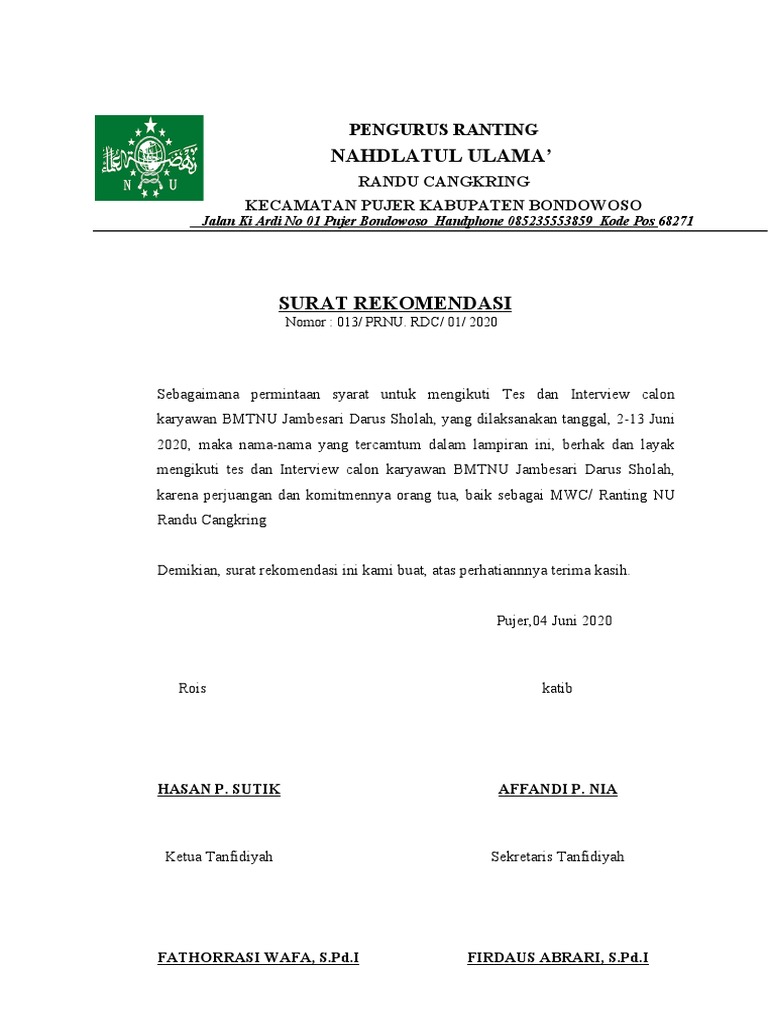 Surat Rekom NU Fix | PDF