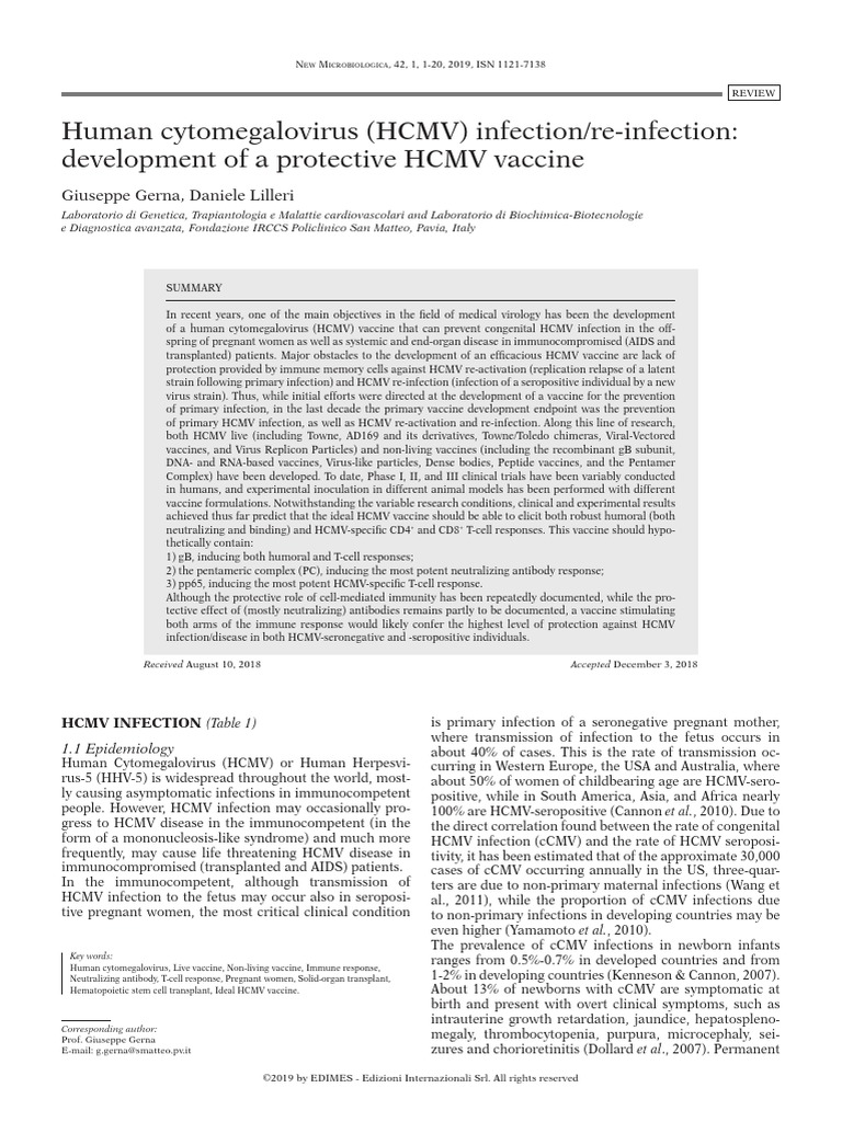 Human Cytomegalovirus (HCMV) Infection/re-Infection: Development of A ...