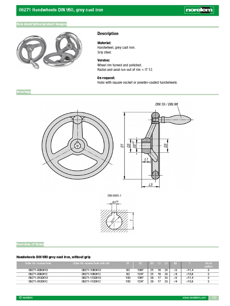 Handwheels DIN 950, Grey Cast Iron: Description | PDF | Mechanical ...