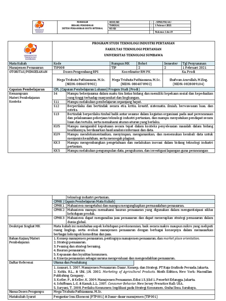 RPS Daring Manajemen Pemasaran | PDF | Seni