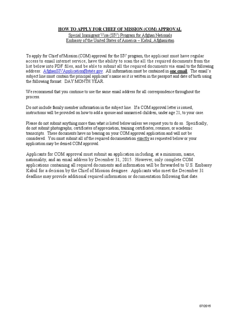 Afghan SIV Guidelines and DS 157 Instructions (Updated July 2015) | PDF ...