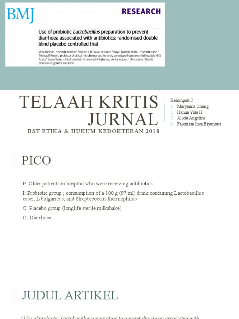 TELAAH KRITIS JURNAL Kel 2 - RCT | PDF | Diarrhea | Probiotic