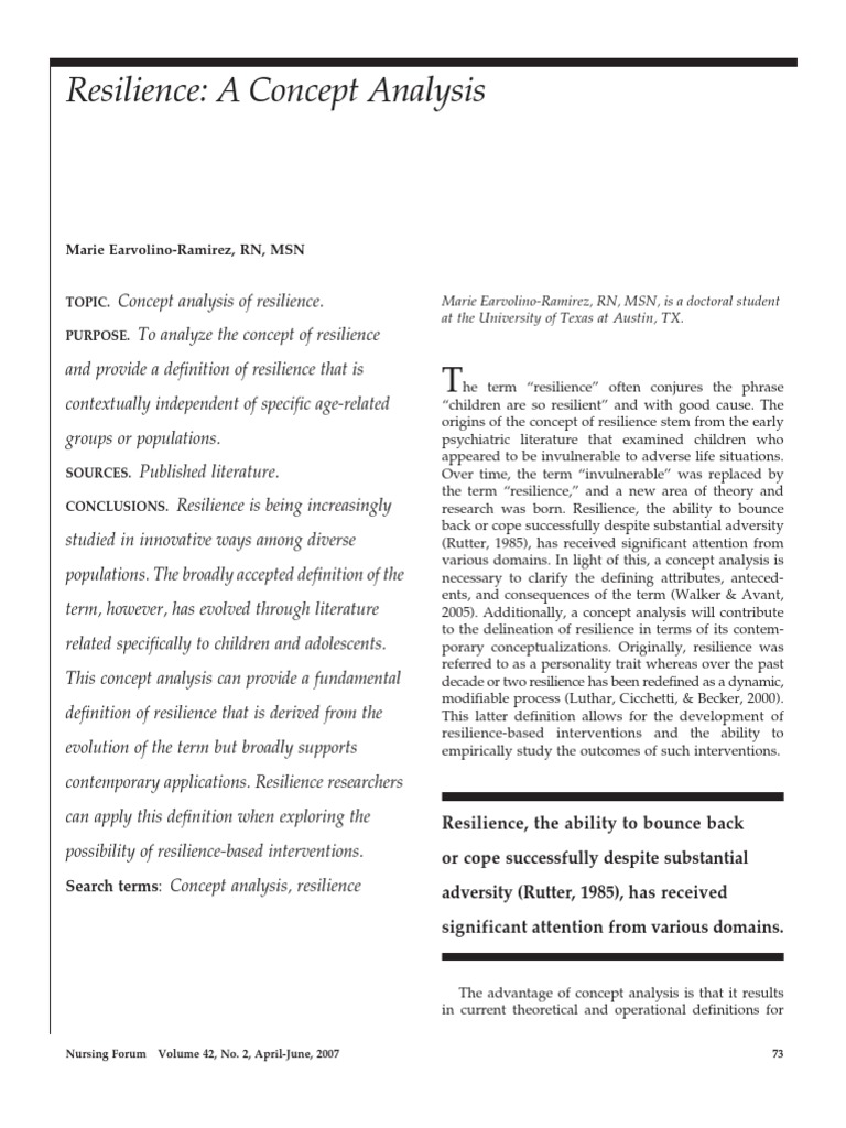 Resilience A Concept Analysis | PDF | Psychological Resilience | Self Efficacy
