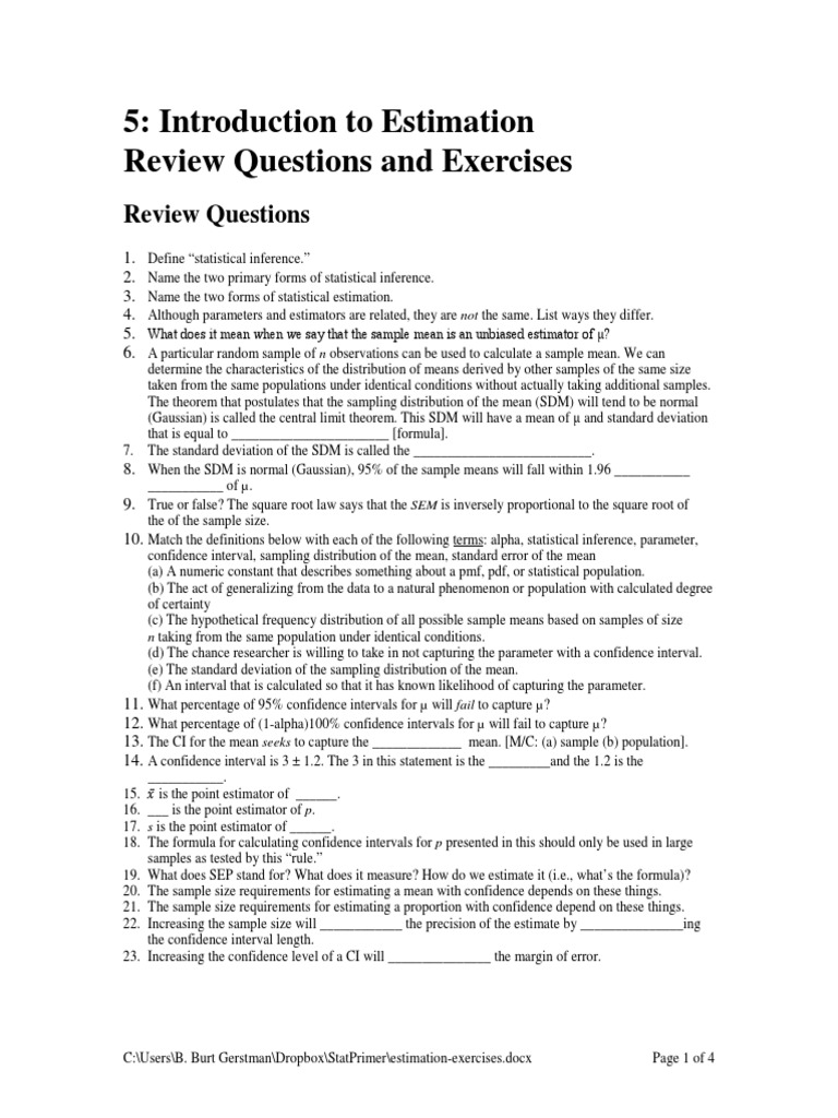 5: Introduction To Estimation Review Questions and Exercises | Download ...