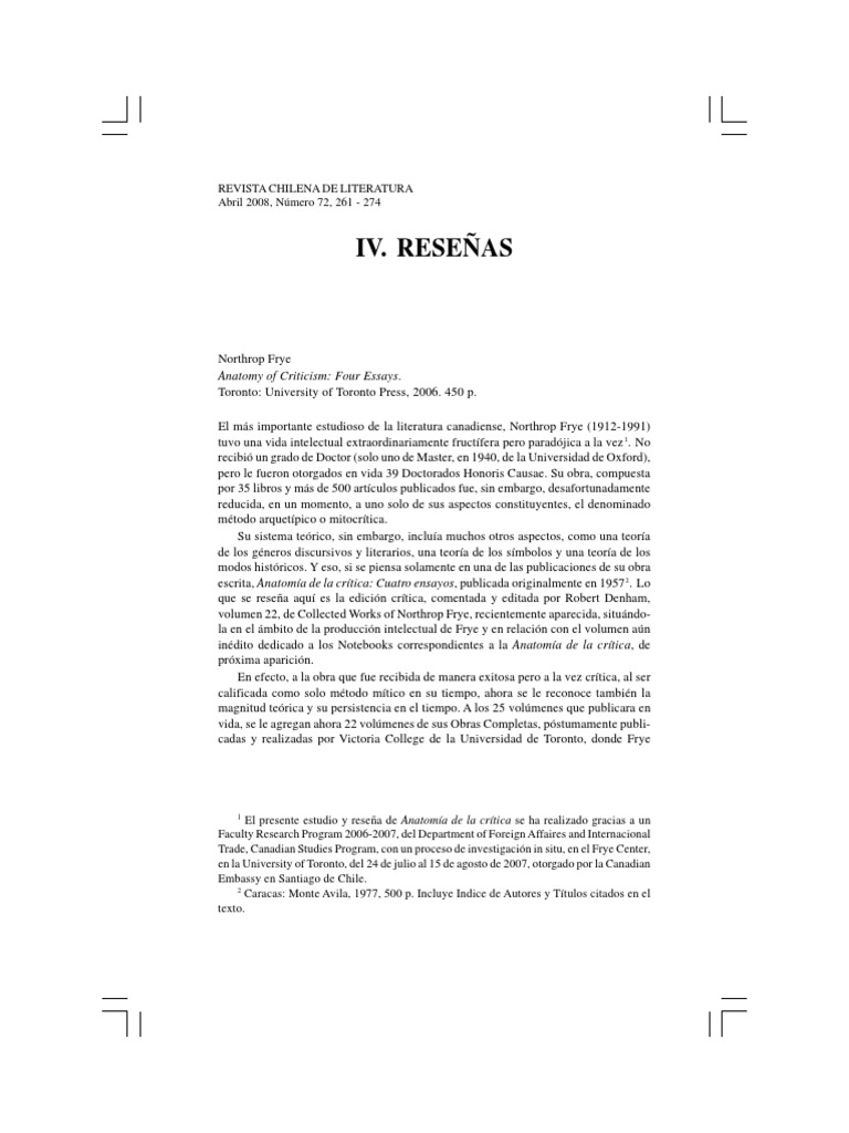 Reseña de Anatomía de la crítica de Frye | PDF | Ensayos | Los símbolos