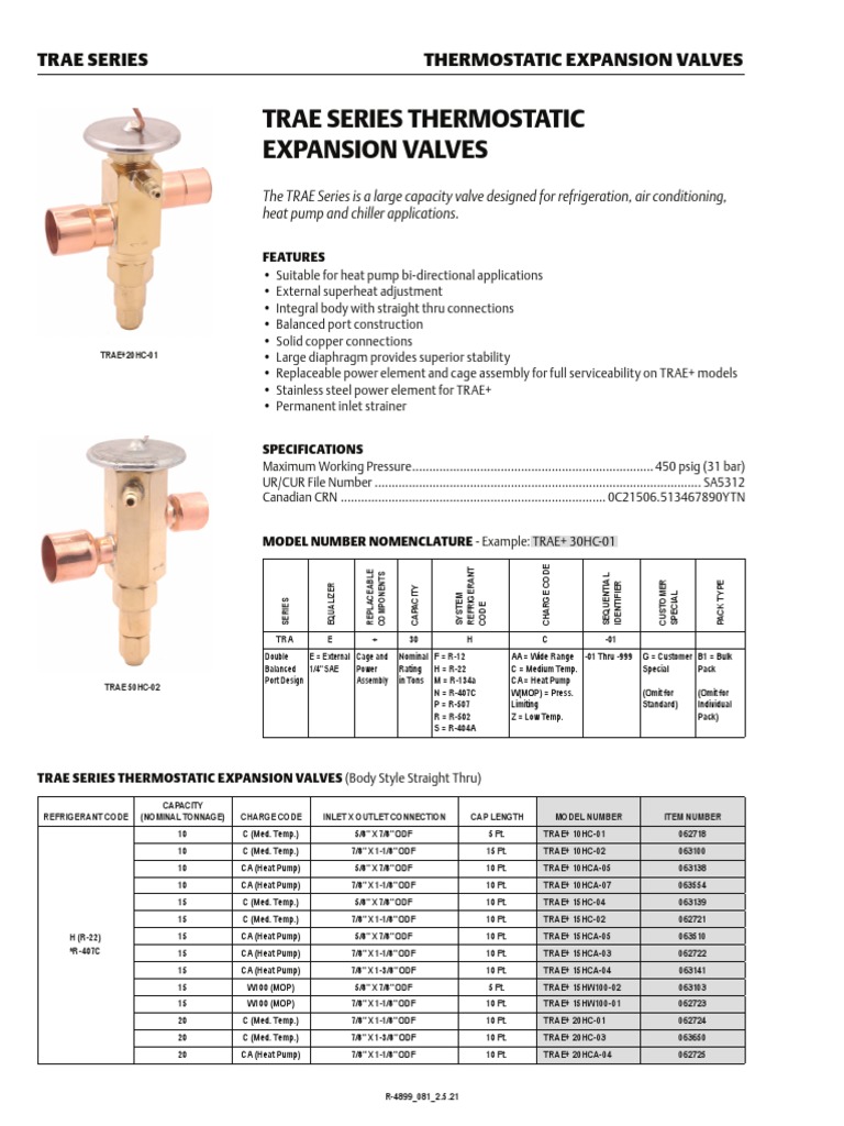 TRAE Series Thermostatic Expansion Valves | PDF | Cold | Valve
