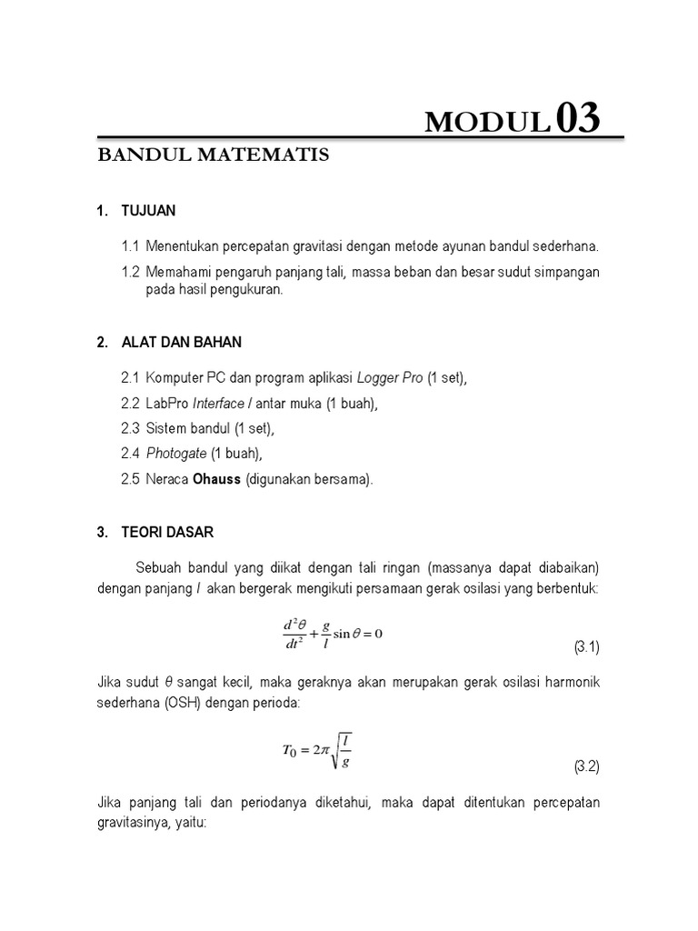 MODUL 03 Bandul Matematis | PDF | Metode & Bahan Ajar | Sains & Matematika