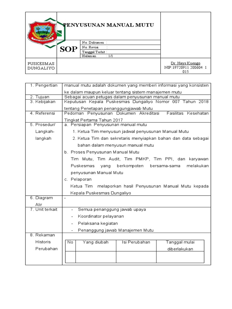 SOP Penyusunan Manual Mutu | PDF