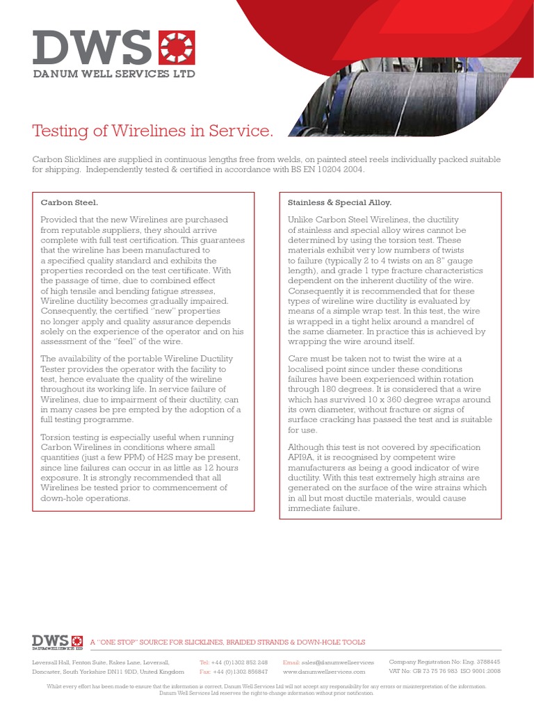 Dws Info Sheet Testing of Wirelines in Service | PDF | Wire | Ductility