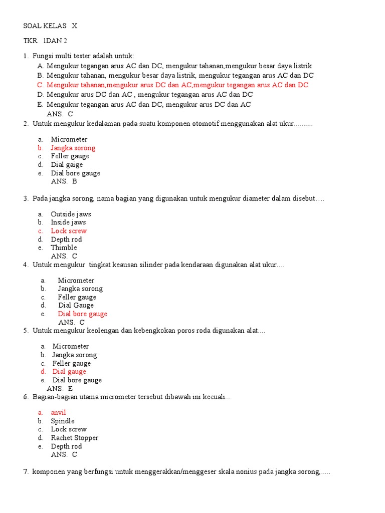 Soal Uas Pdto Kelas X TKR 1 Dan 2 Sahrul | PDF