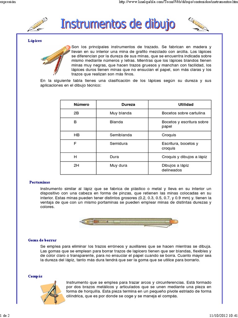 Instrumentos para Dibujar | PDF | Lápiz | Herramientas