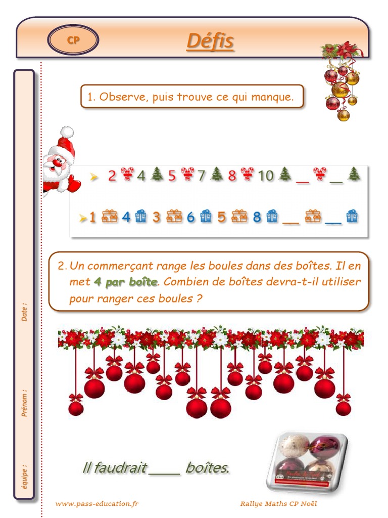 Rallye Maths CP Noël : Défis Ludiques | PDF