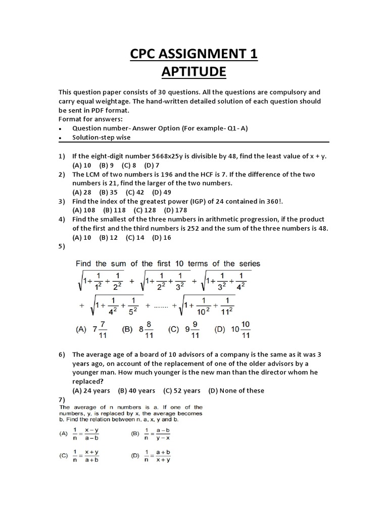 CPC Aptitude Assignment 1 | PDF | Senses | Electromagnetic Spectrum