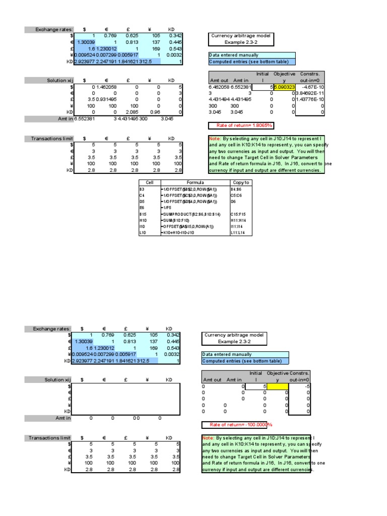 Currency Arbitrage Problem On Excel Solver | PDF | Chess | Business