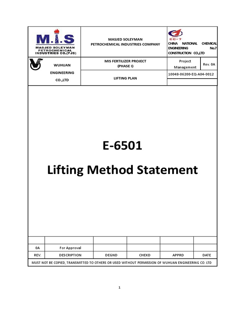 E-6501 Lifting Method Statement | PDF | Crane (Machine) | Rope