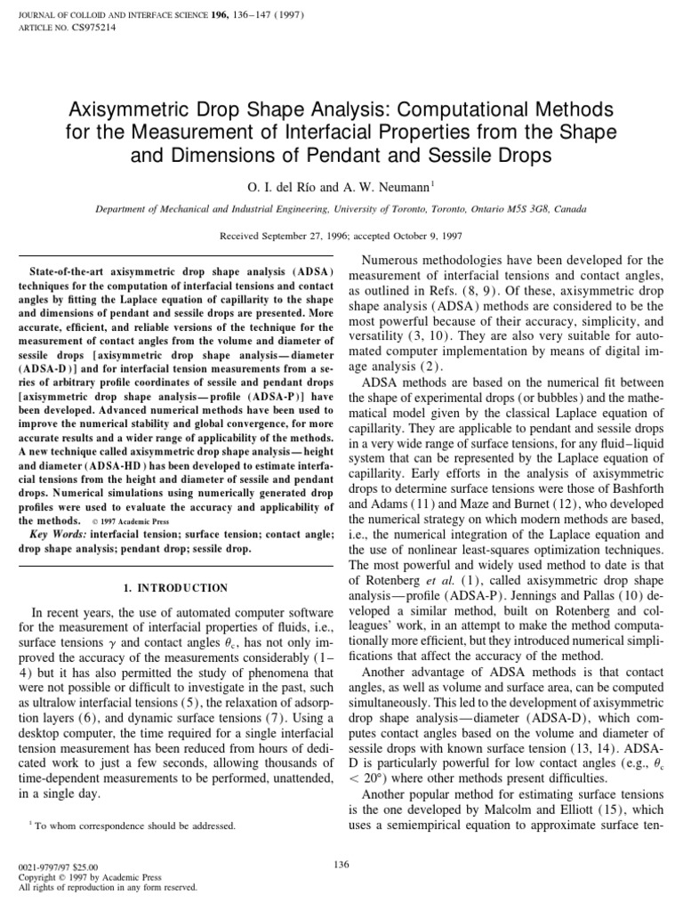 Axisymmetric Drop Shape Analysis Computational Methods | PDF | Mathematical Optimization ...