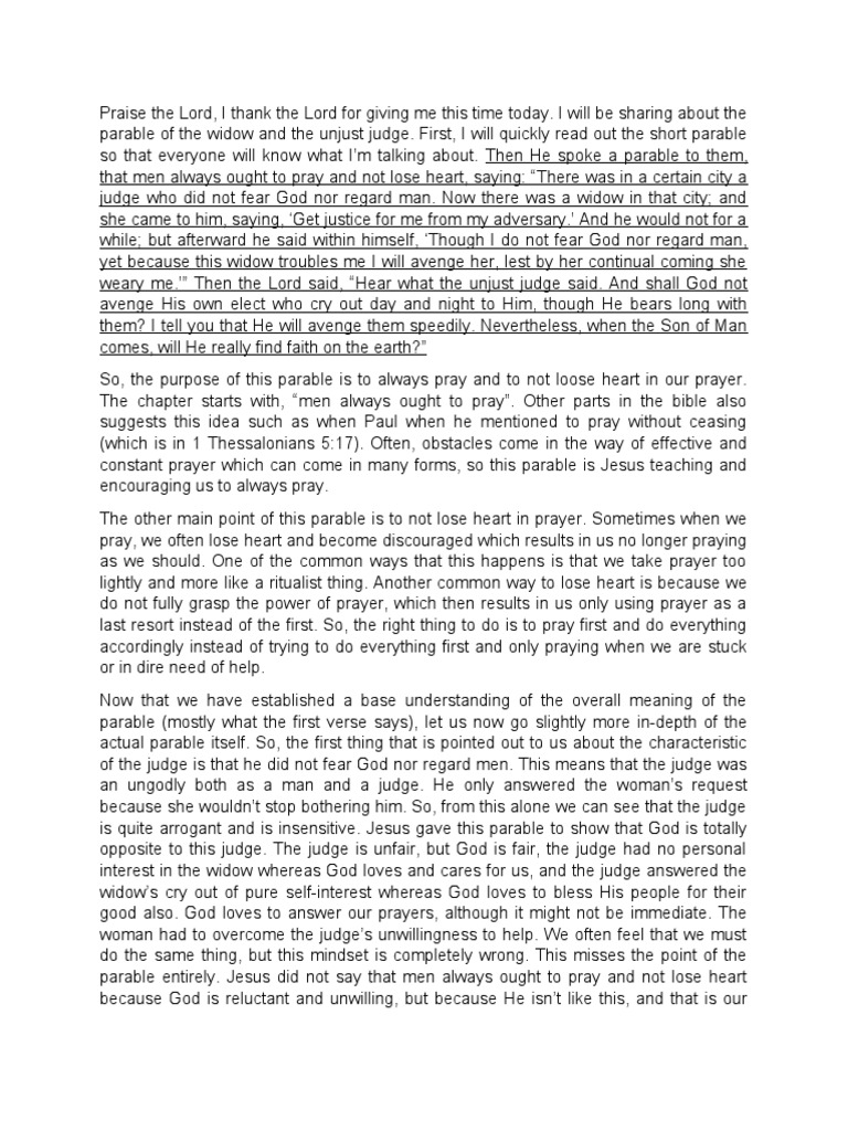 Parable of The Unjust Judge | Download Free PDF | Prayer | Torah