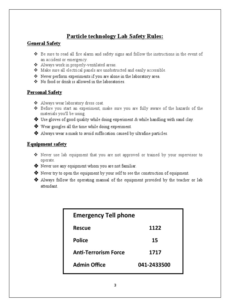 Particle Technology Lab Safety Rules | PDF