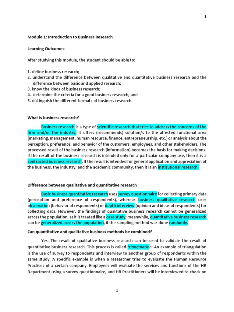 Module 1: Introduction To Business Research Learning Outcomes | PDF ...
