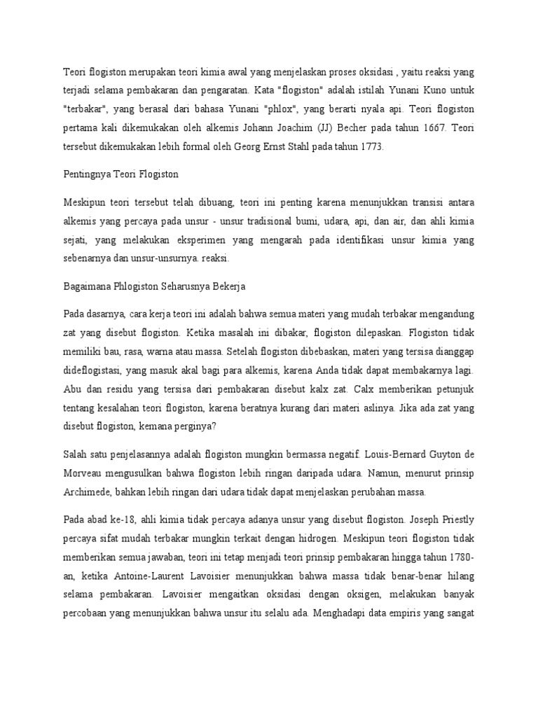Teori Flogiston dalam Kimia Awal | PDF