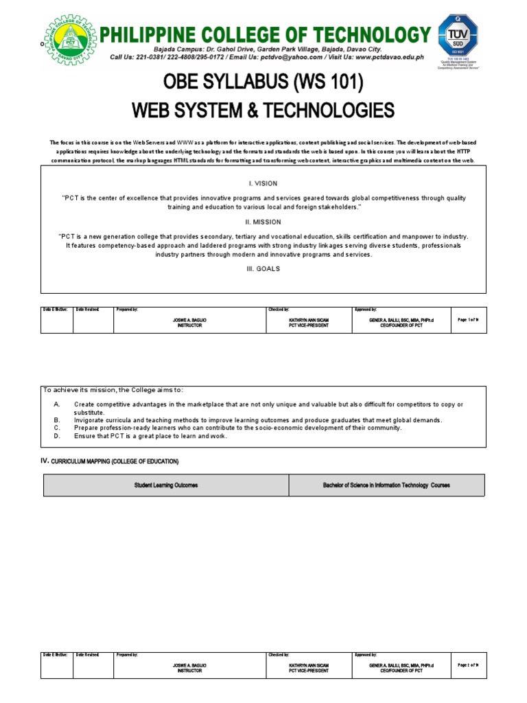 WS101 - Web Systems & Technologies Syllabus | PDF | World Wide Web | Internet & Web