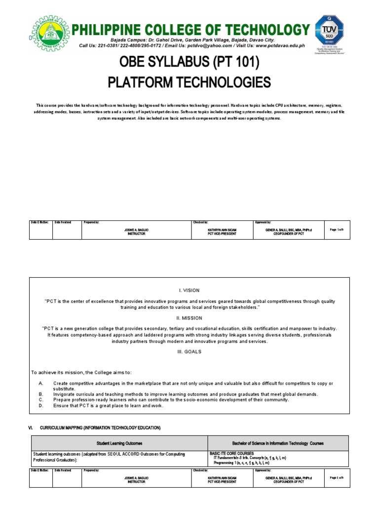 Obe Syllabus (PT 101) Platform Technologies | Download Free PDF | Input/Output | Computer Data ...