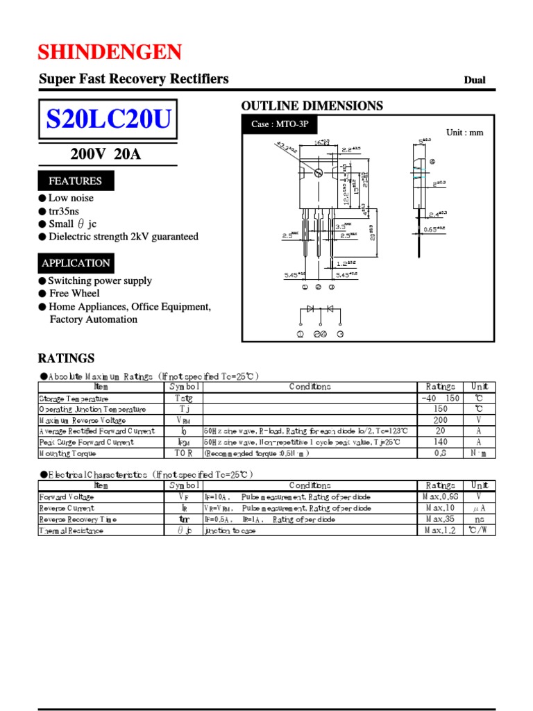 S20LC20U S20LC20U: Shindengen Shindengen | PDF | Diode | Rectifier