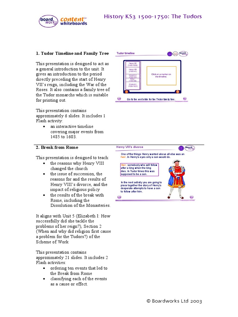 Tudor Timeline and Family Tree: History KS3 1500-1750: The Tudors | PDF ...