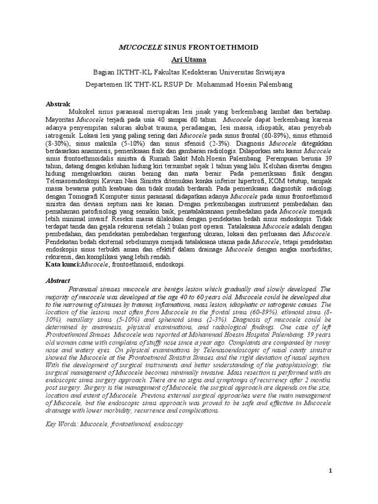Mucocele Sinus Frontoethmoid Fix | PDF