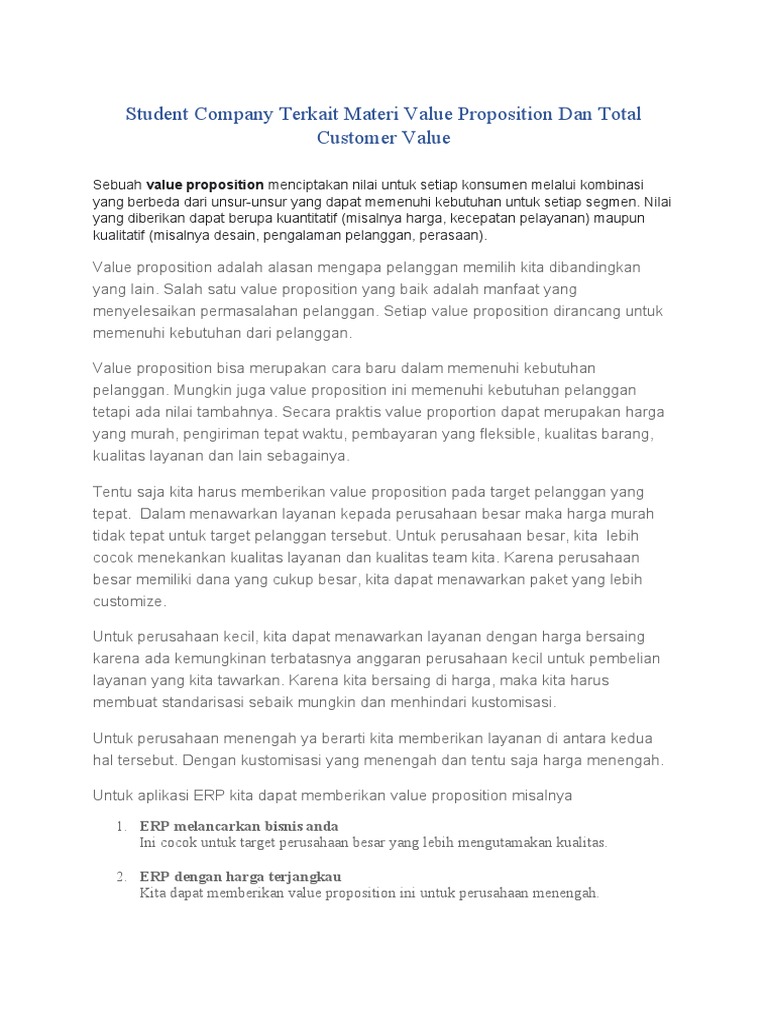Value Proposition Dan Total Customer Value | PDF