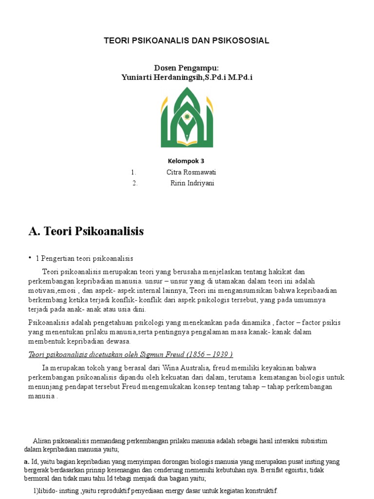 TEORI PSIKOANALIS DAN PSIKOSOSIAL | PDF