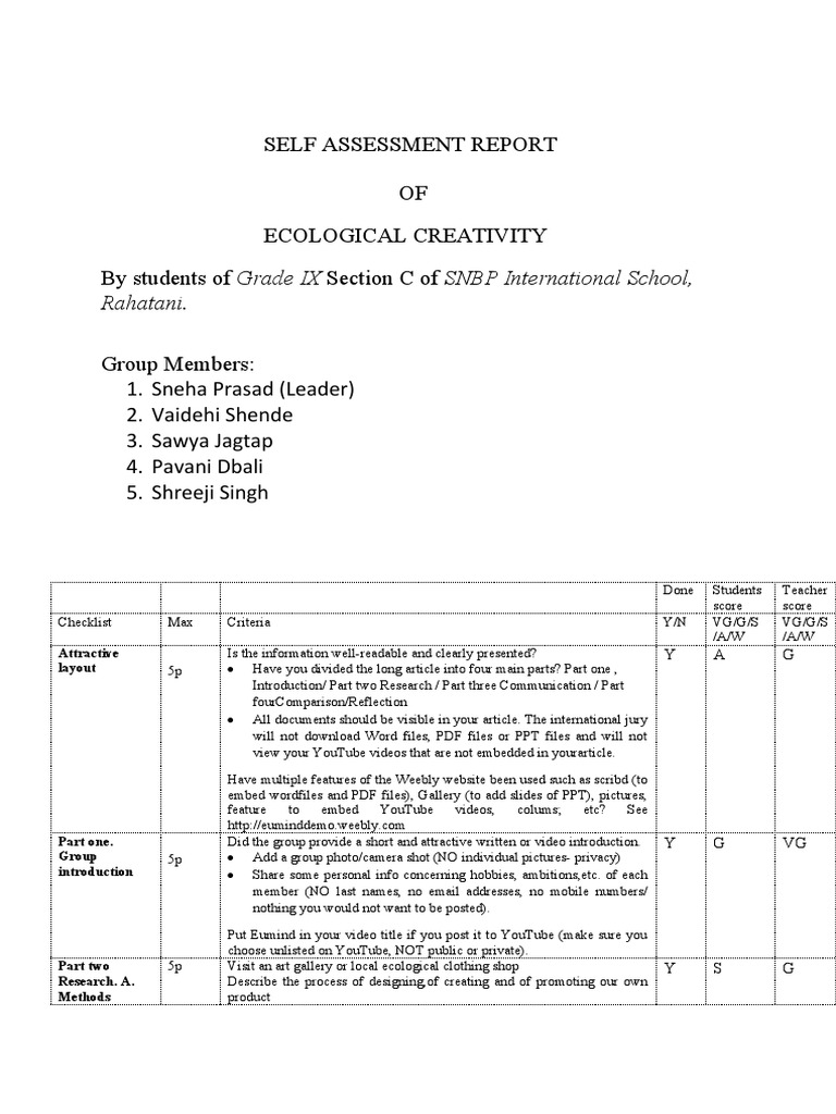 Self Assessment Report Ecological Creativity SNBP International School ...