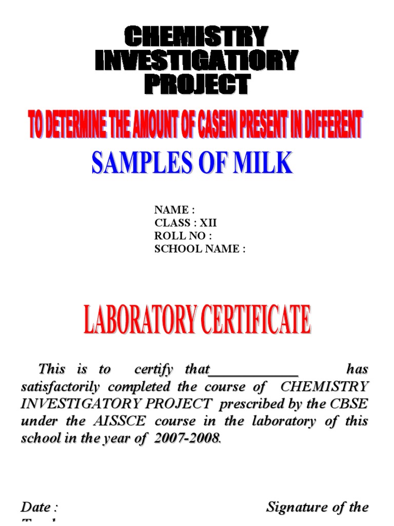 Class 12 Chemistry Project On Testing The Amount of Casein in Milk ...