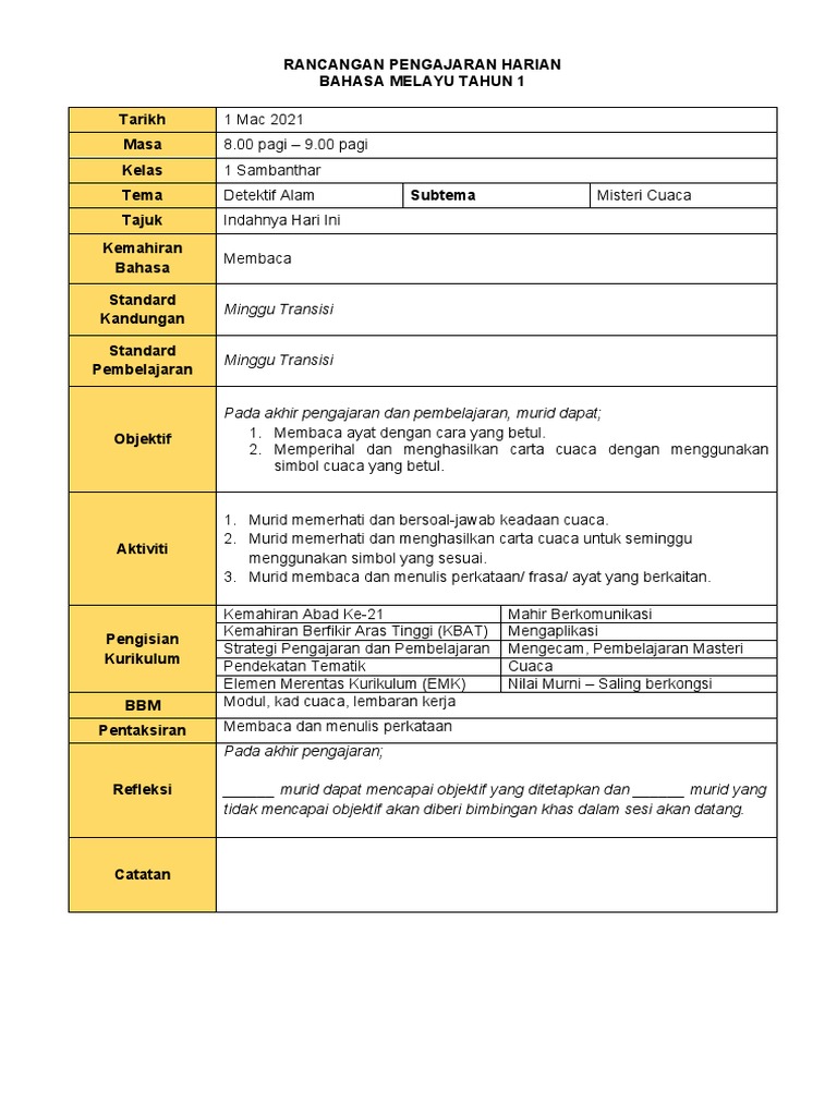 RPH 1 BM (Transisi) | PDF