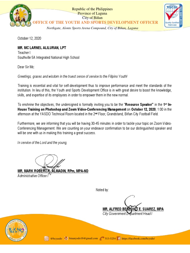 Office of The Youth and Sports Development Officer: Mr. MC Larnel ...