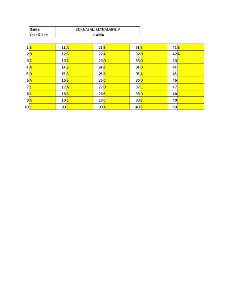 Final Exam Answer Sheet 3 Ama | PDF